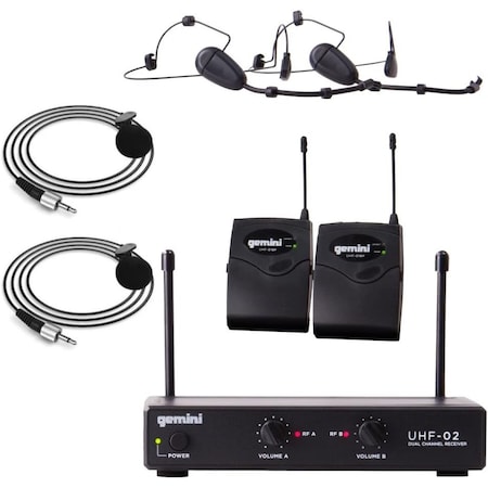 Gemini Dual channel UHF Wireless system headsetlavalier UHF-02HL-S34 | Zoro